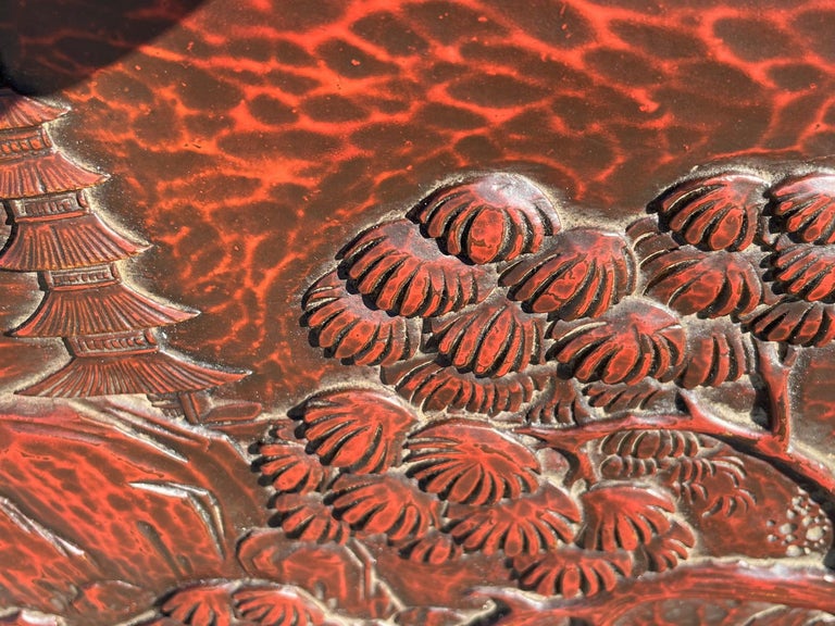 Monumental Japanese Bas Relief Carving on Natural Wood Slab For Sale at ...