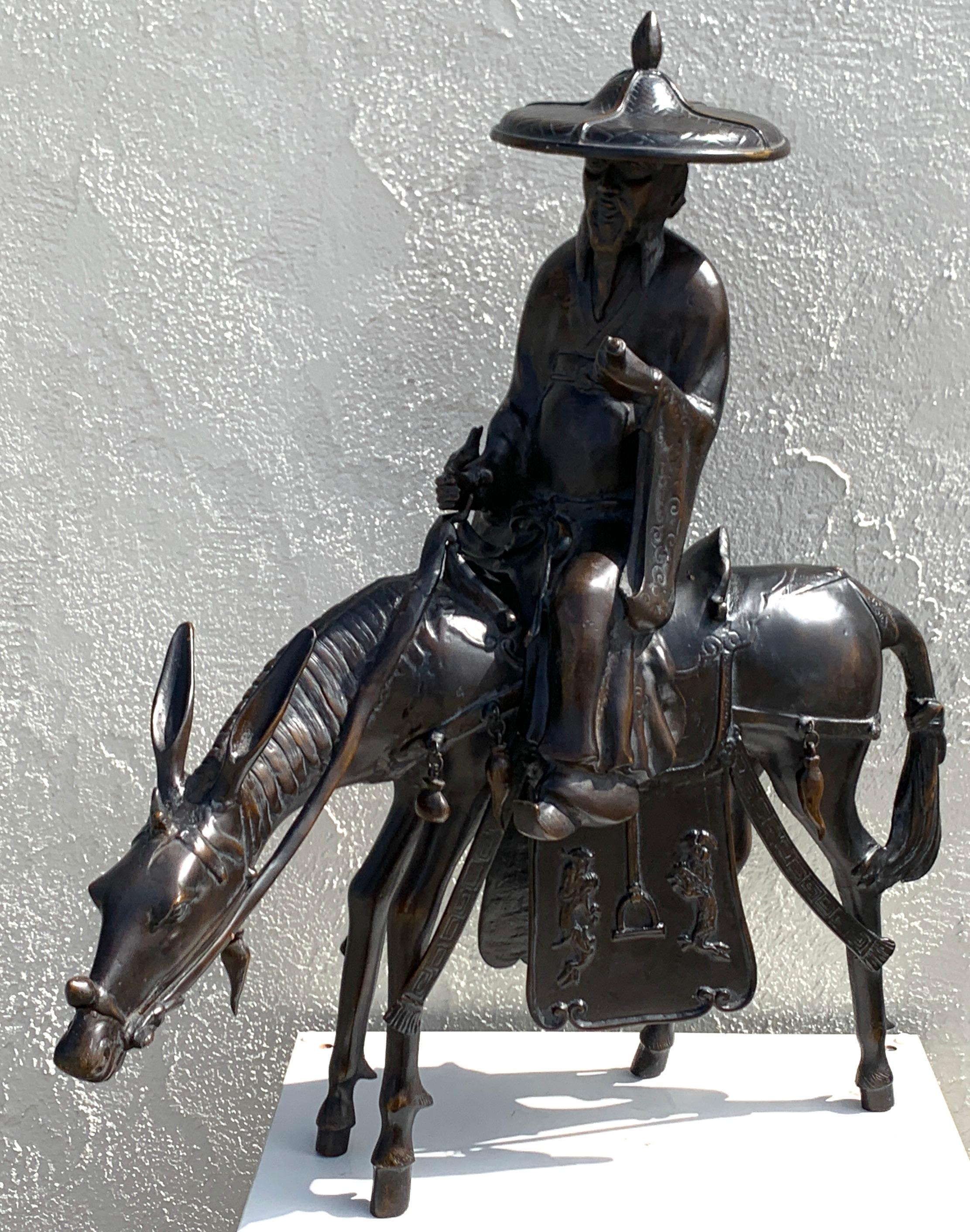 Monumental Japanese Iron Figure of Toba Seated on His Mule, Shōwa ...