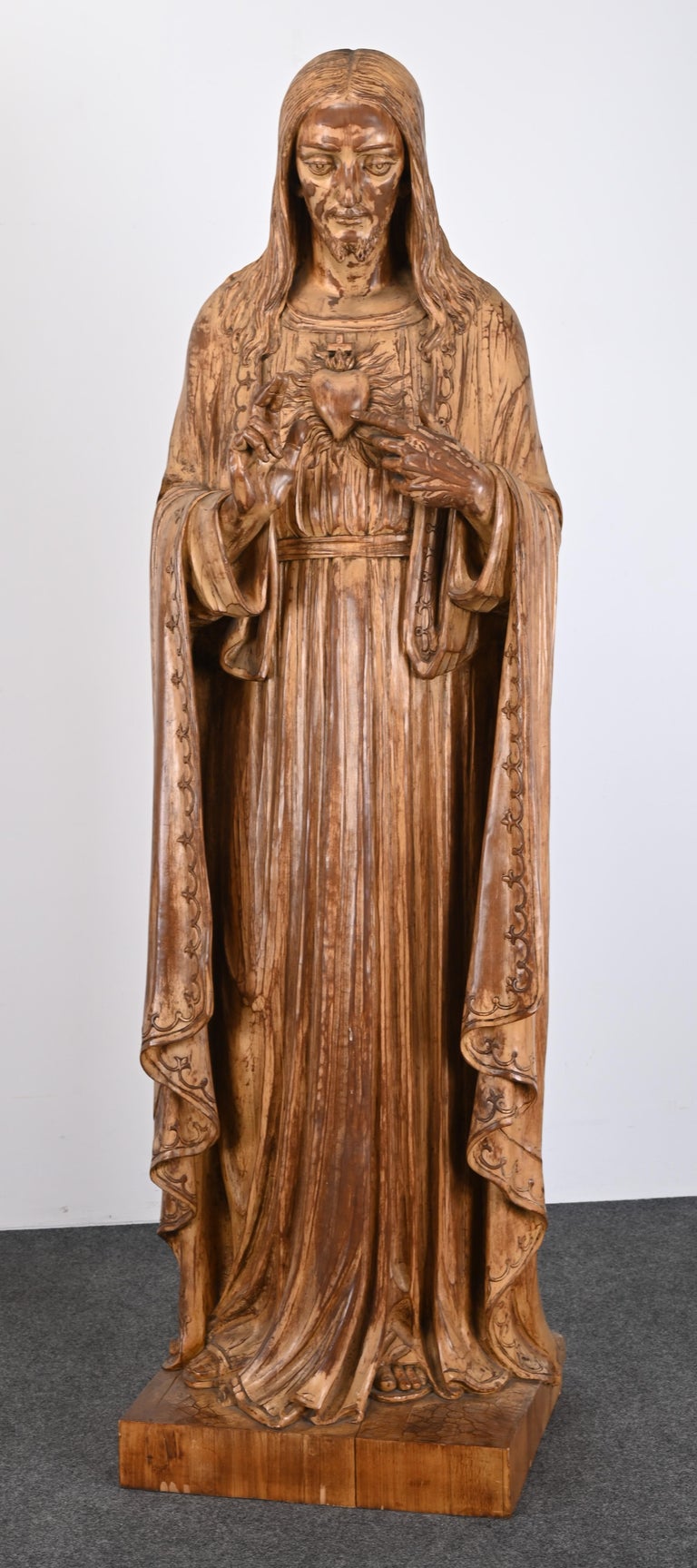 Monumental Jesus and Virgin Mary Folk Art Sculptures from the Jesuit ...