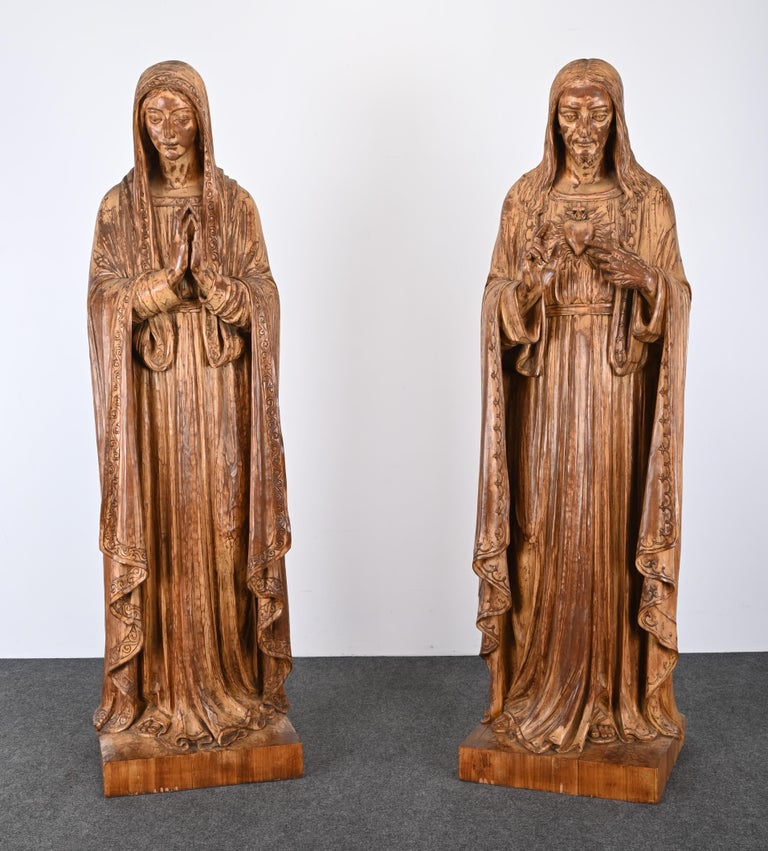 Monumental Jesus and Virgin Mary Folk Art Sculptures from the Jesuit ...