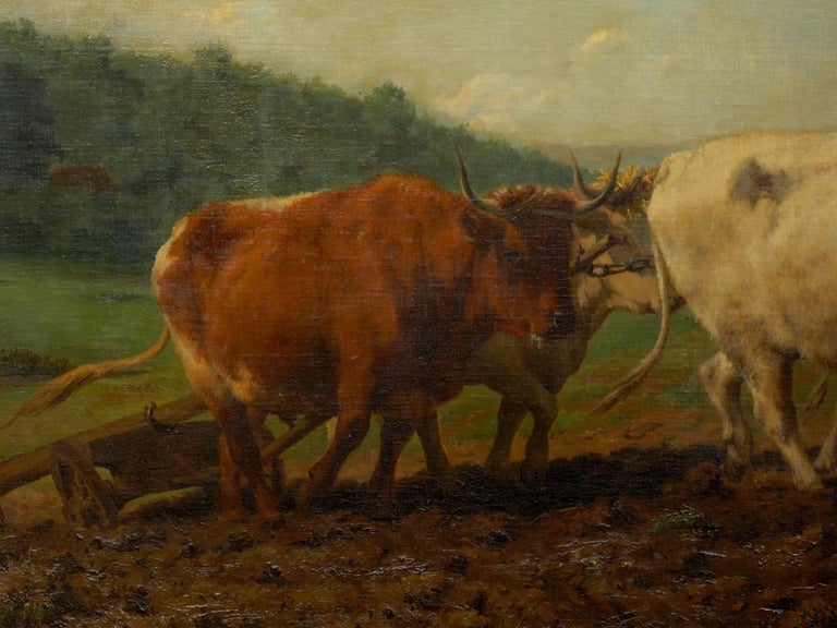 Monumental Landscape Painting “Oxen Ploughing in Nivernais” after Rosa ...