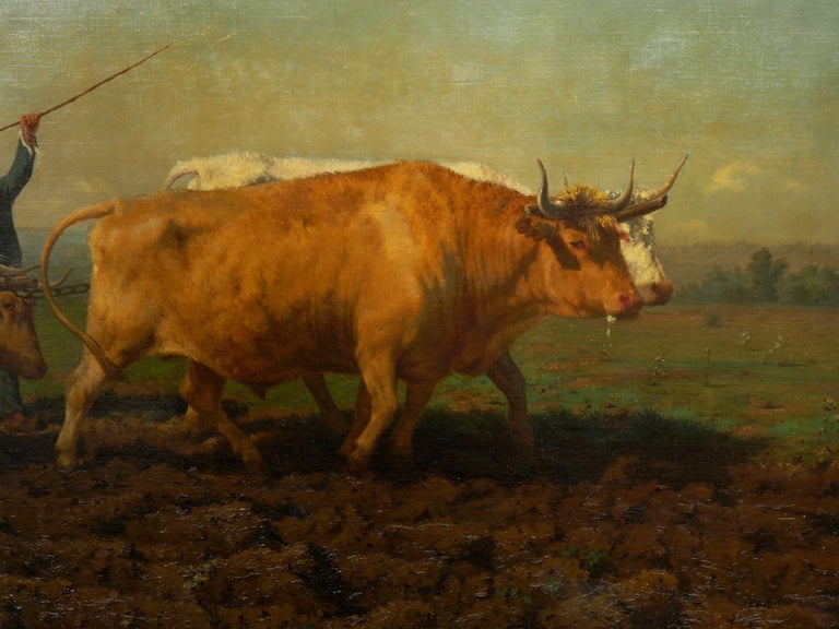 Monumental Landscape Painting “Oxen Ploughing in Nivernais” after Rosa ...