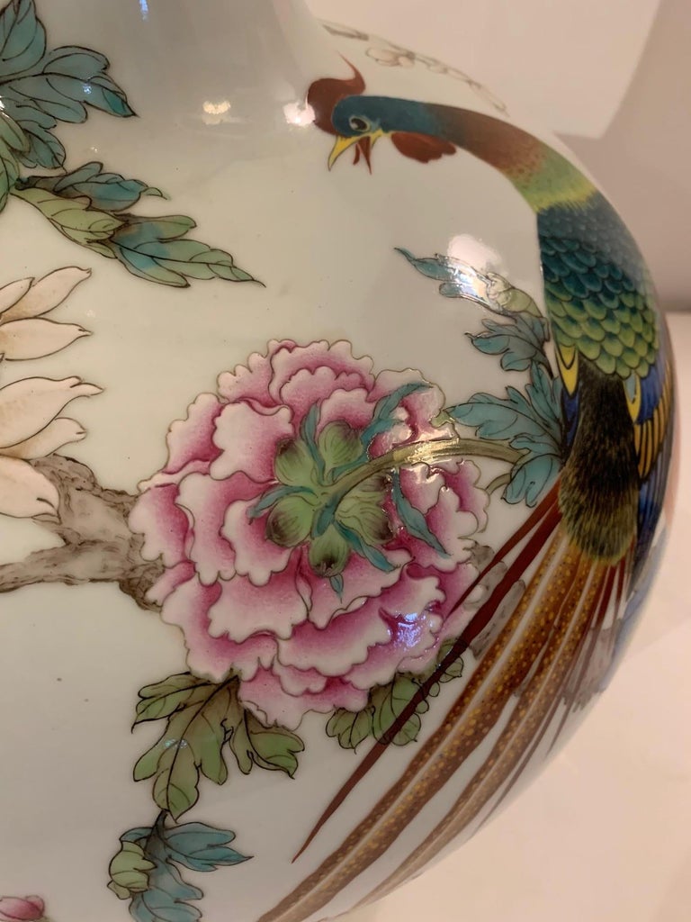 Monumental Large Decorative Chinese Painted Vase with Pheasant and ...