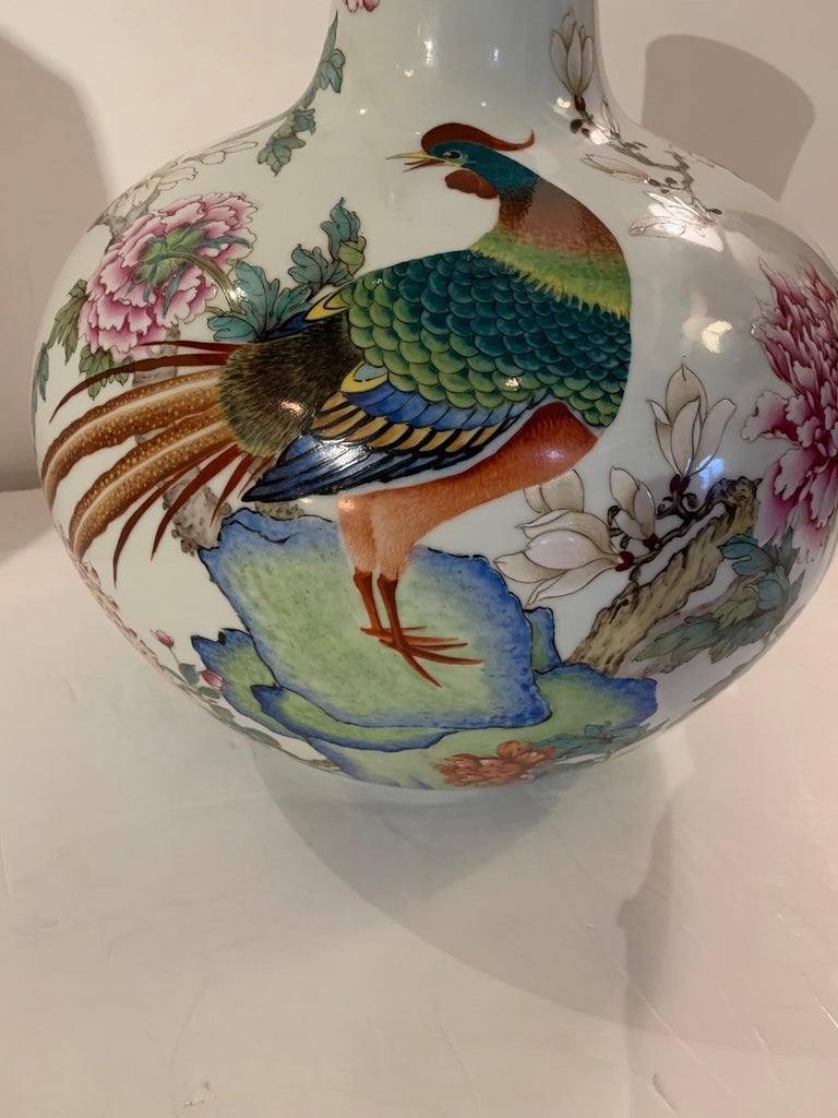 Monumental Large Decorative Chinese Painted Vase with Pheasant and ...