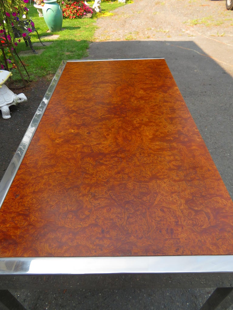 Monumental Leon Rosen Pace Collection Burl Walnut Steel Desk Mid ...