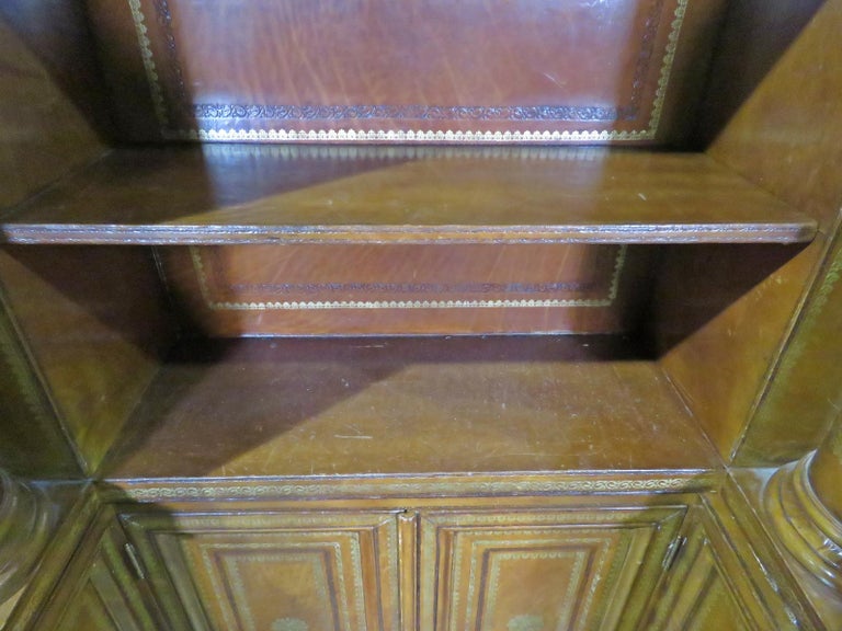 Monumental Maitland Smith Gold Tooled Leather Wrapped Bookcase at 1stDibs