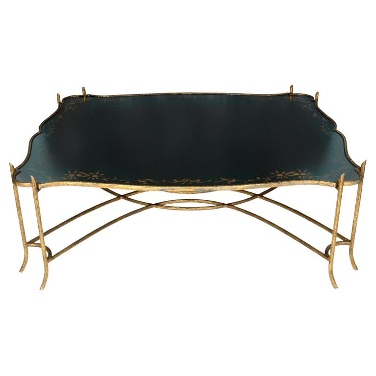 Monumental Maitland Smith Style Coffee Table with Chinoiserie Top and ...