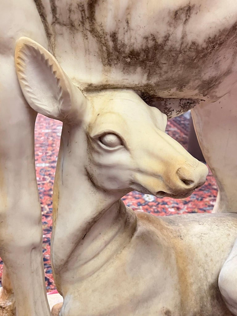 Monumental Marble Sculpture of Buck Deer and Fawn For Sale at 1stDibs