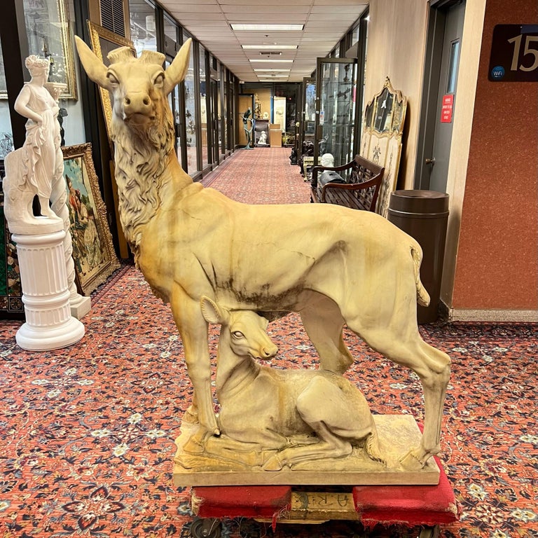 Monumental Marble Sculpture of Buck Deer and Fawn For Sale at 1stDibs