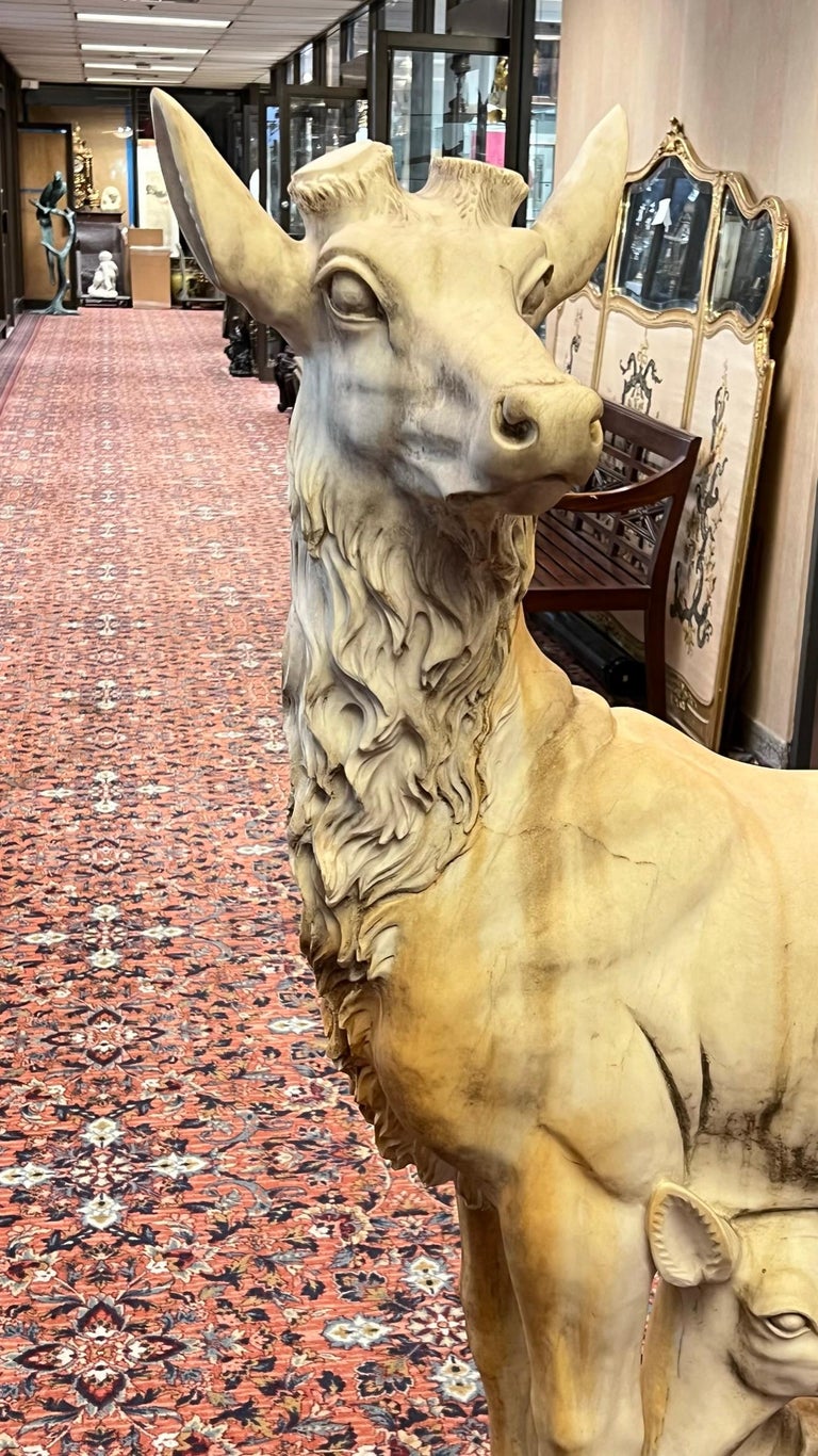 Monumental Marble Sculpture of Buck Deer and Fawn For Sale at 1stDibs
