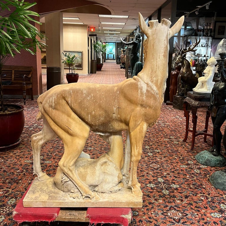 Monumental Marble Sculpture of Buck Deer and Fawn For Sale at 1stDibs