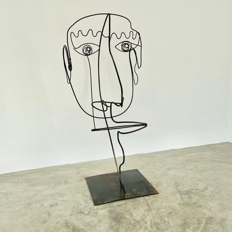 Monumental Metal Wire Face Sculpture For Sale at 1stDibs