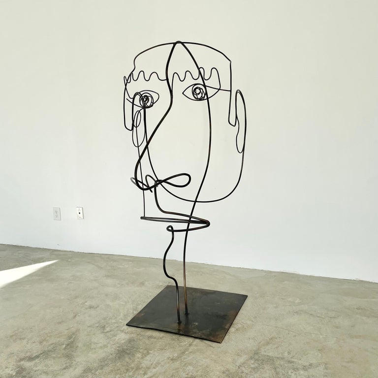 Monumental Metal Wire Face Sculpture For Sale at 1stDibs