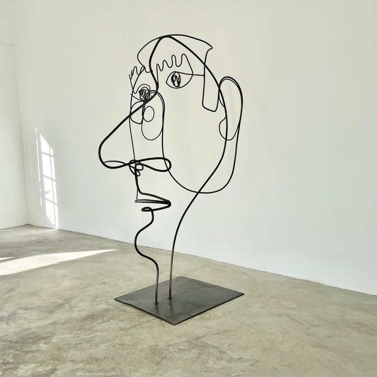 Monumental Metal Wire Face Sculpture For Sale at 1stDibs