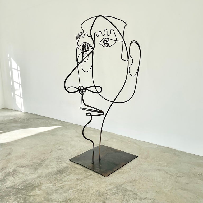 Monumental Metal Wire Face Sculpture For Sale at 1stDibs