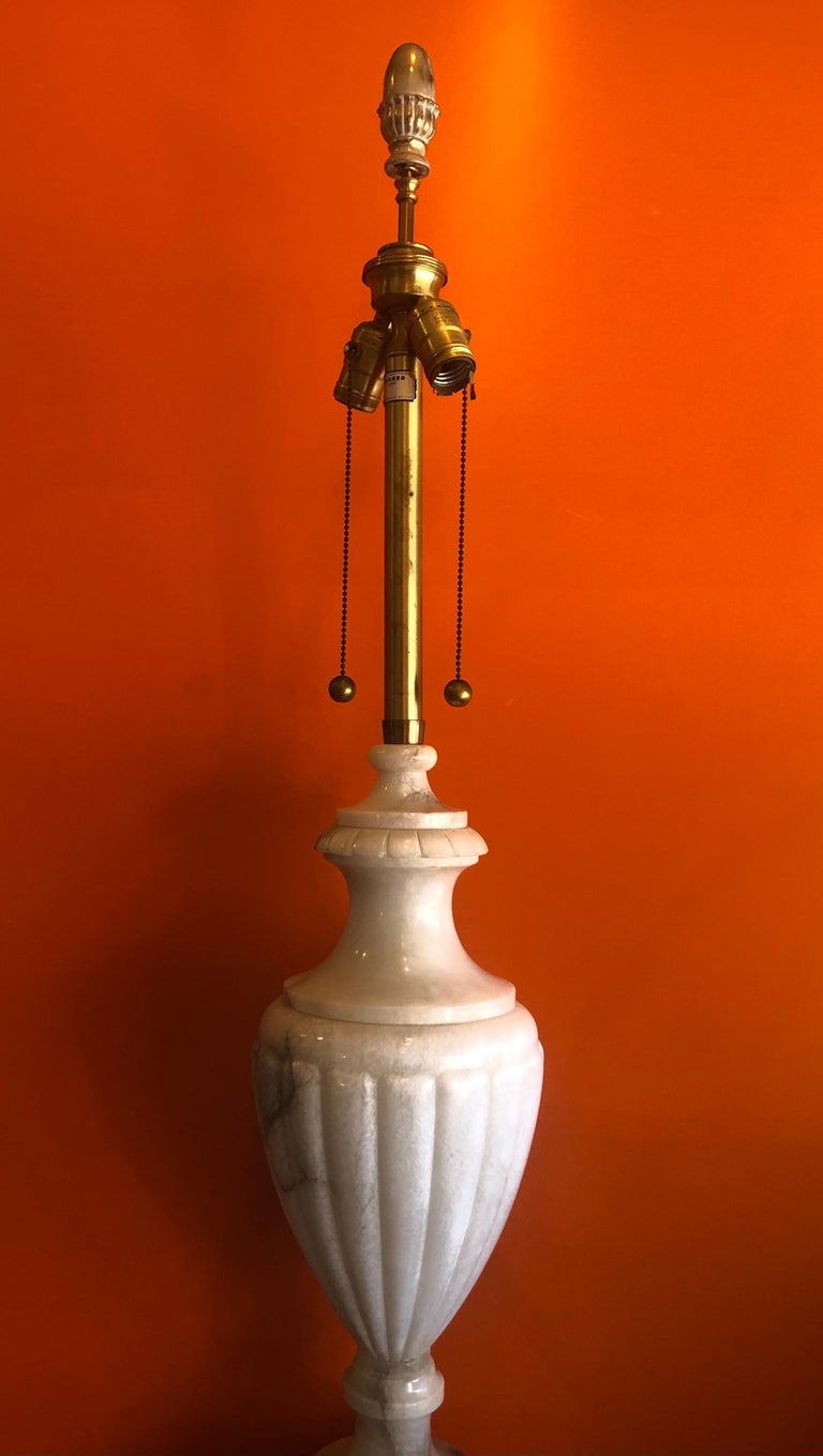 Monumental Midcentury Hand Carved Marble Table Lamp by Marbro Lamp ...