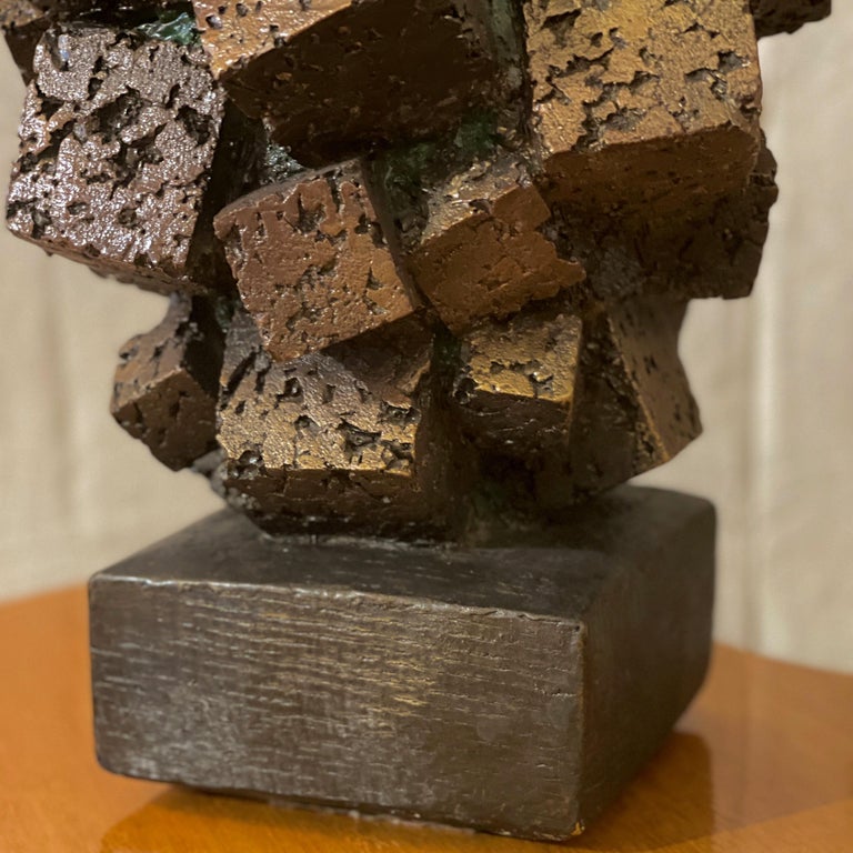 Monumental Midcentury Sculptural Plaster Cubes Lamp with Original Shade ...