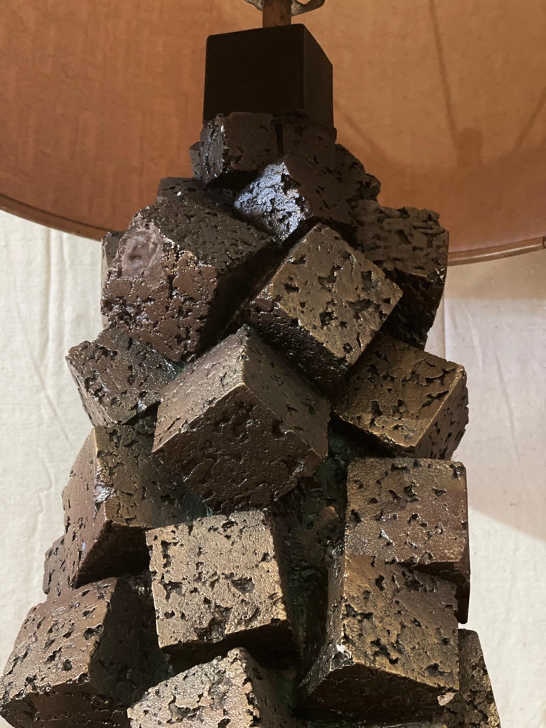 Monumental Midcentury Sculptural Plaster Cubes Lamp with Original Shade ...