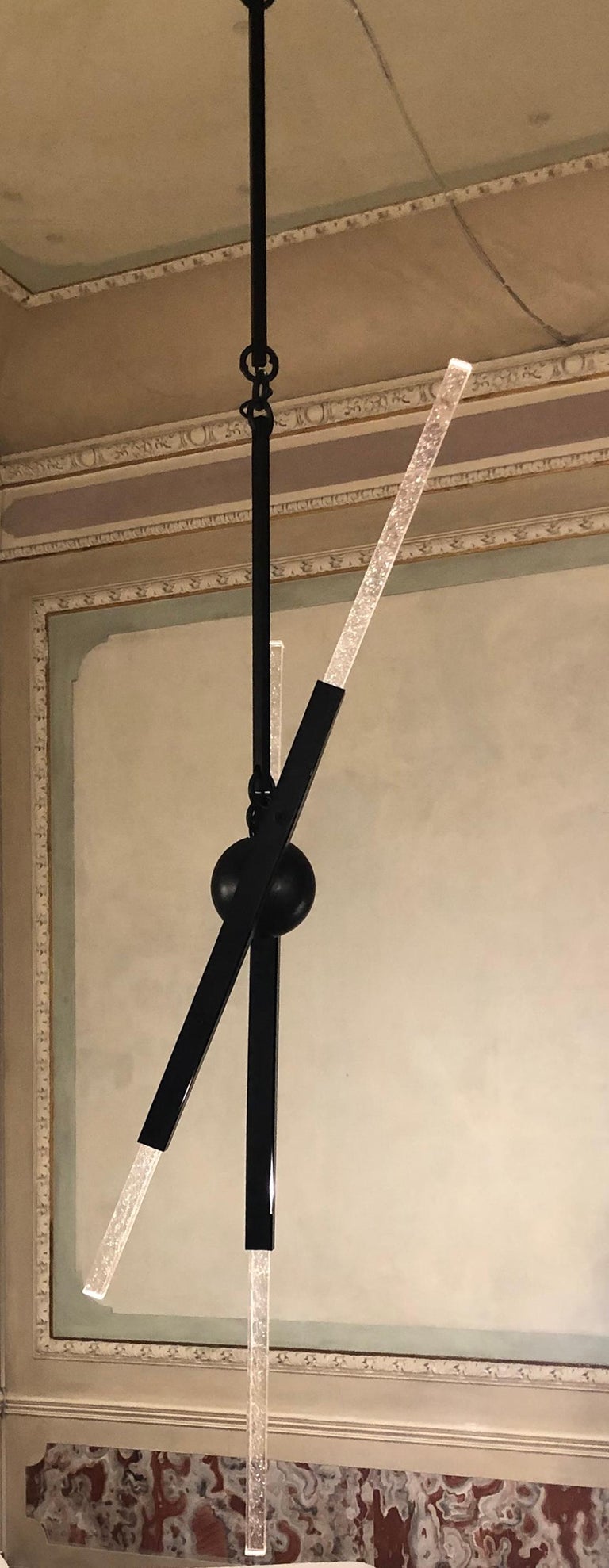 Monumental Modern Ceiling Light Chandelier Fixture Cast Glass Blackened ...