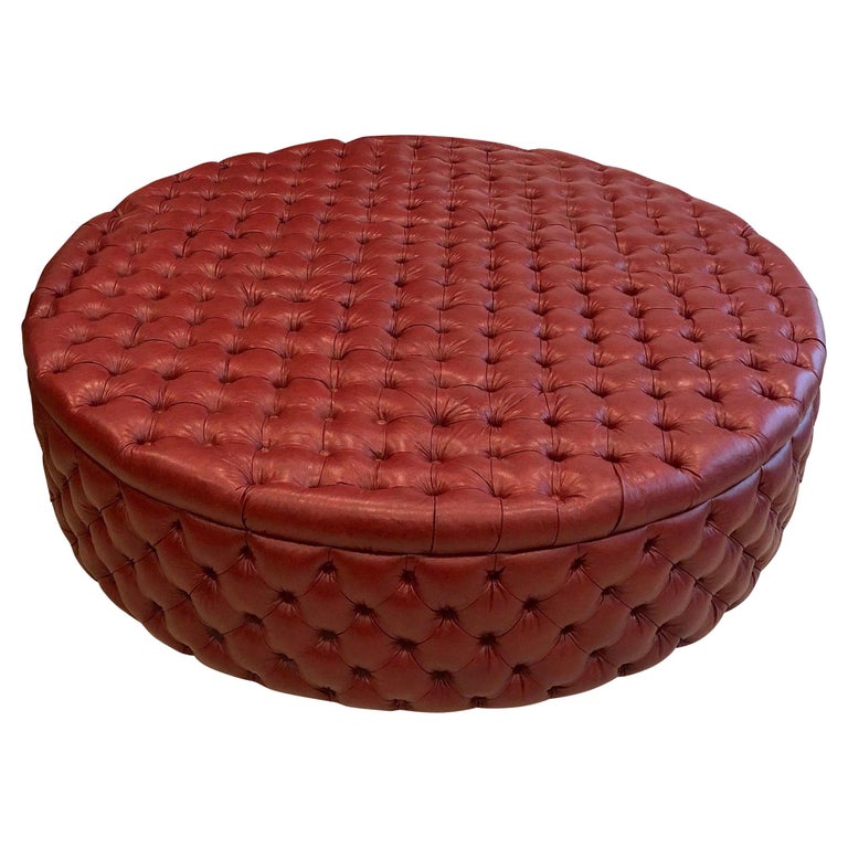 Monumental Modern English Oxblood Leather Circular Ottoman For Sale at ...