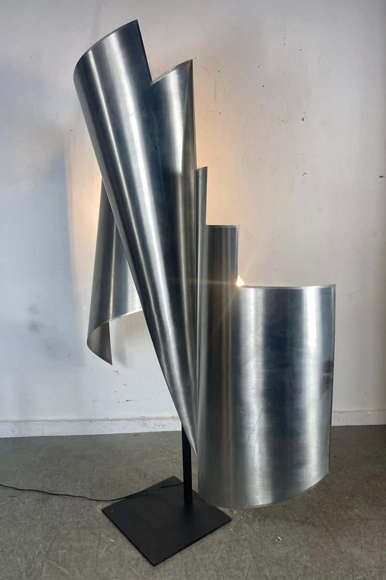 Monumental Modernist Abstract Rolled Steel Sculpture / Lamp.. signed ...