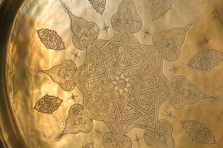 Monumental Moroccan Polished Brass Hanging Tray Platter For Sale at 1stDibs