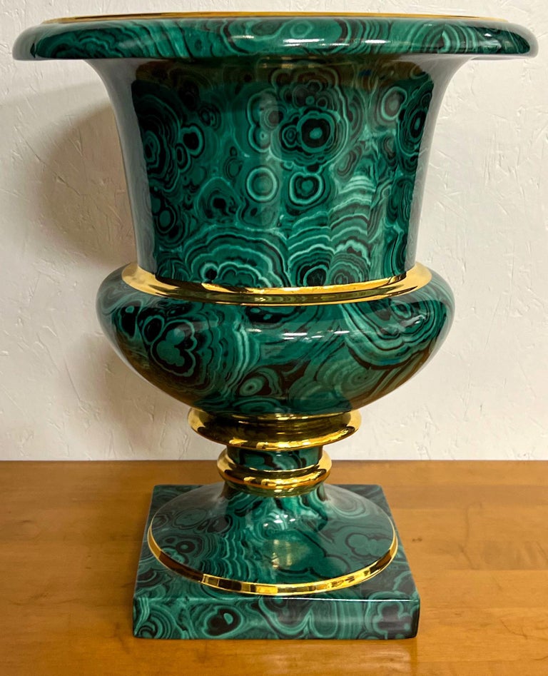 Monumental Neo-Classical Style Italian Porcelain Faux Malachite Urn ...