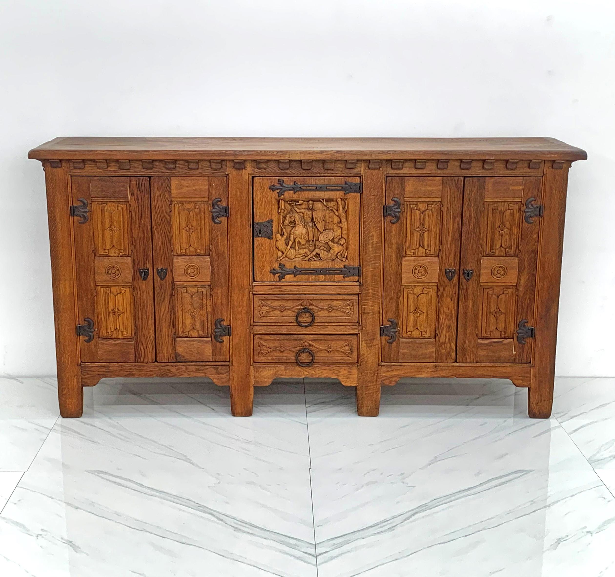 Monumental Oak Mission Colonial Style Hand Carved Sideboard at 1stDibs ...