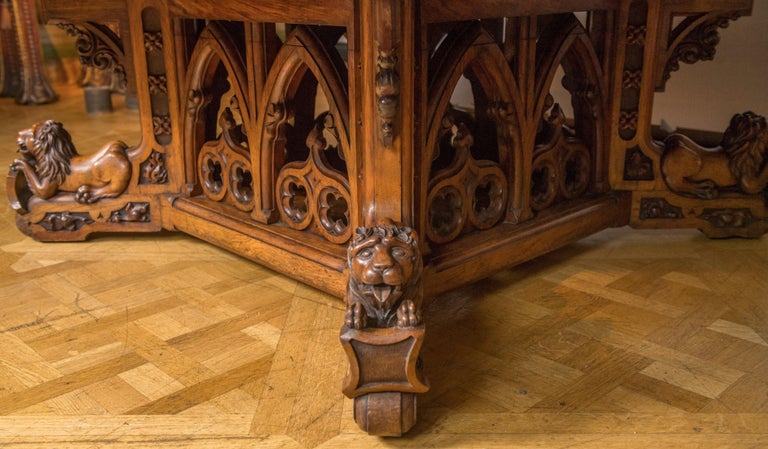 Monumental Octagonal Brown Oak Library Table, circa 1850 For Sale at ...