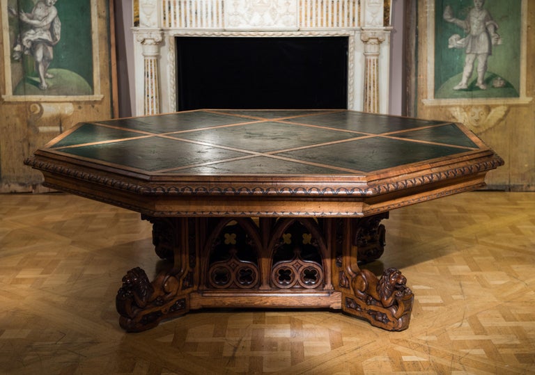 Monumental Octagonal Brown Oak Library Table, circa 1850 For Sale at ...
