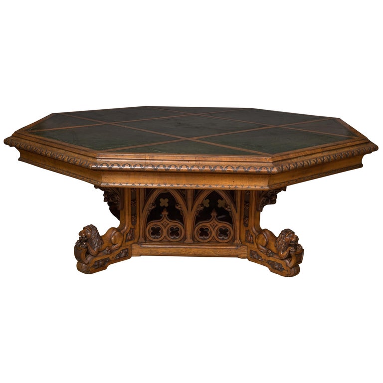 Monumental Octagonal Brown Oak Library Table, circa 1850 For Sale at ...