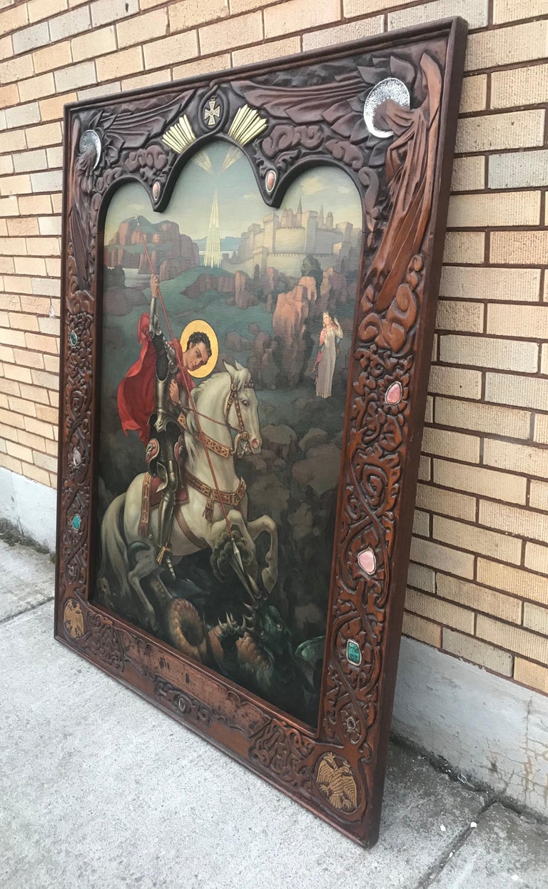 Monumental Oil on Canvas Icon, St. George, Art Deco, Russian Order ...