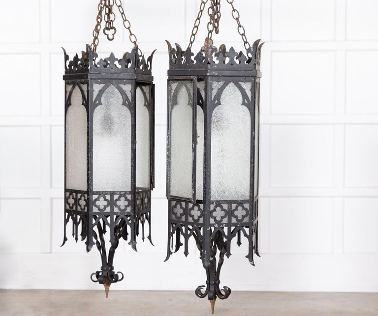 Monumental Pair Gothic Revival Church Lanterns For Sale at 1stDibs