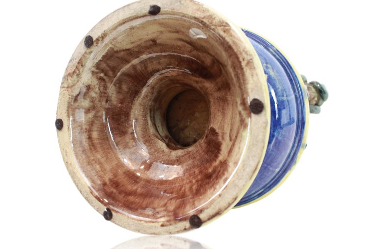 Monumental Pair Majolica Palissy Blue Medusa Vases, Snakes, School of ...