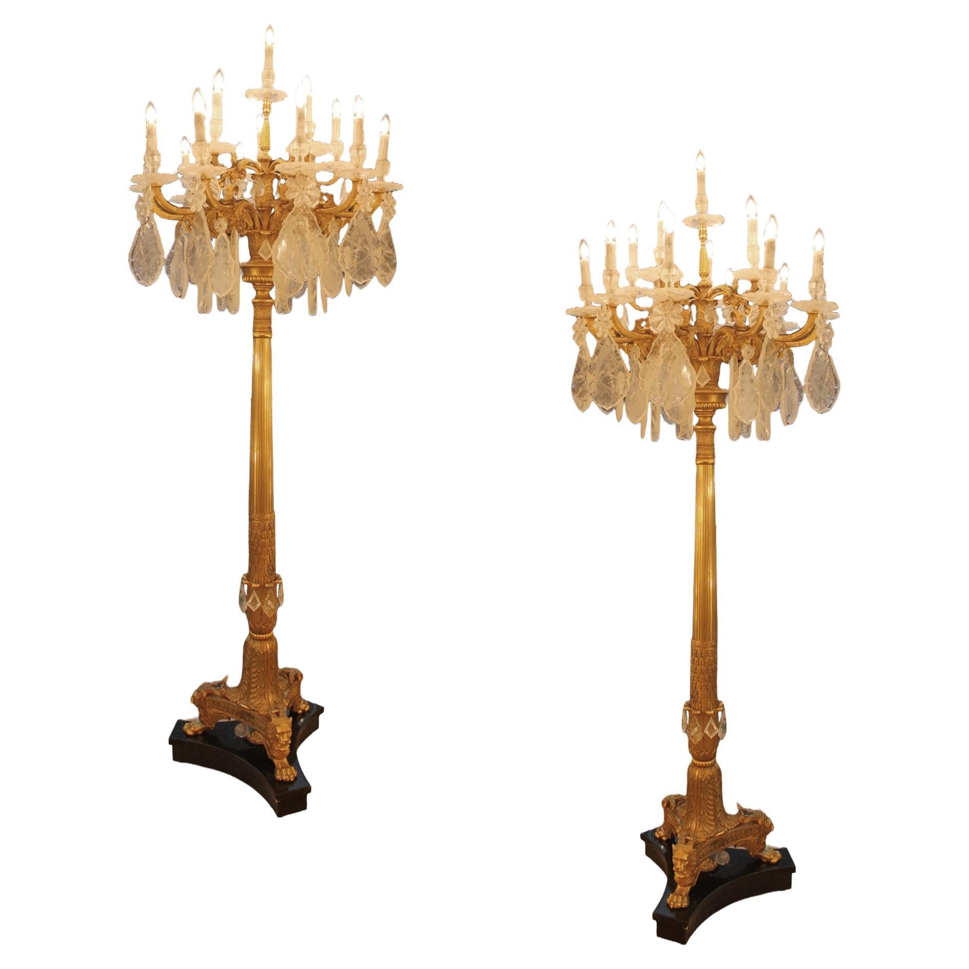 Unique Pair of Bronze and Rock Crystal Torcheres For Sale at 1stDibs