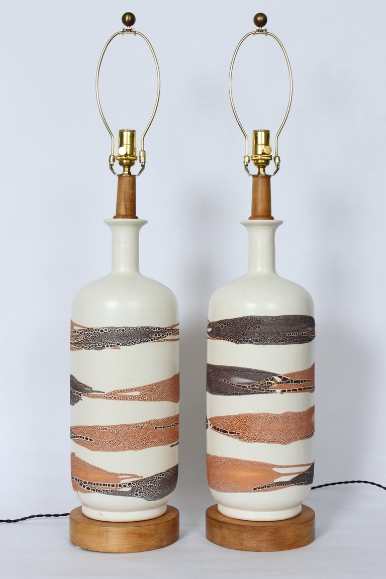 Monumental Pair of "Earth Wrap" Royal Haeger Ceramic Table Lamps, circa ...