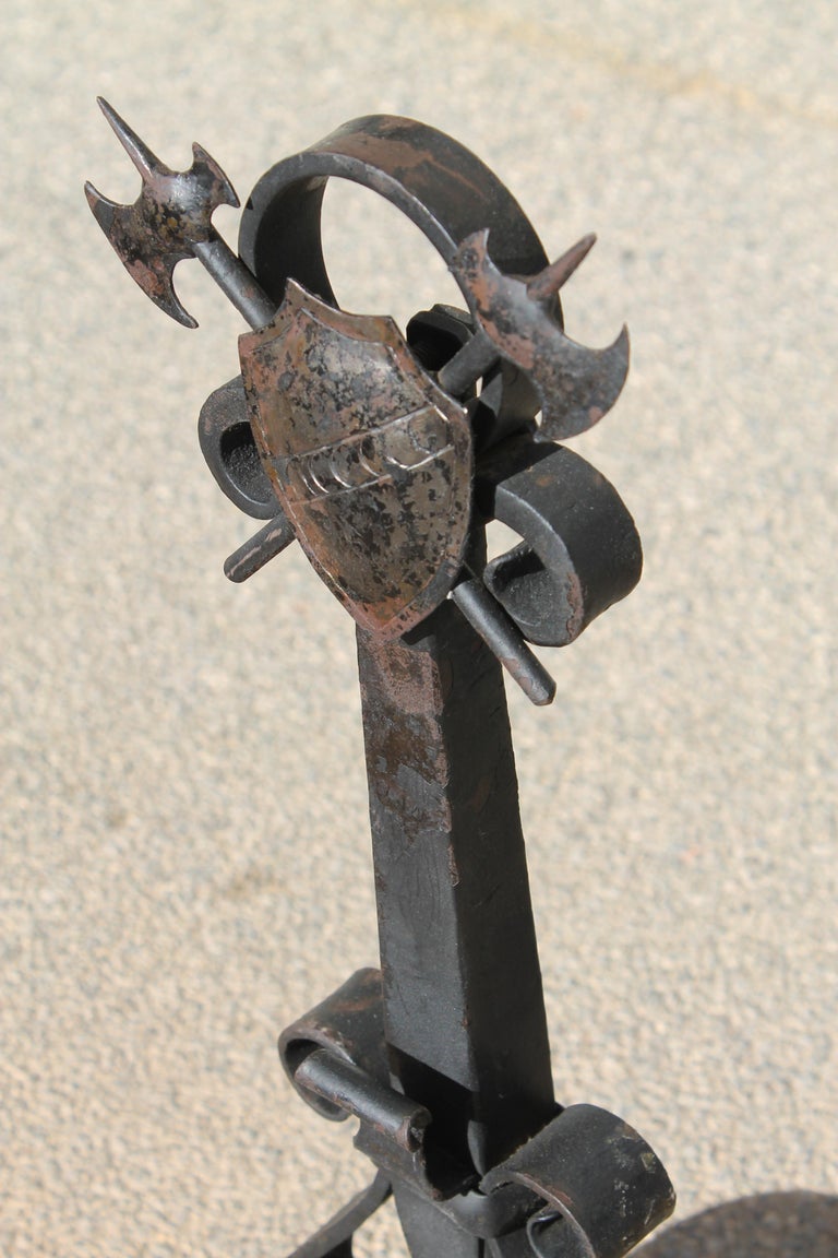 Monumental Pair of Forged Iron Spanish Revival Andirons For Sale at 1stDibs
