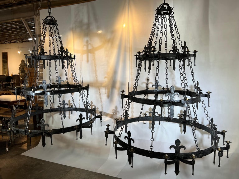 Monumental Pair of French Iron Chandeliers at 1stDibs