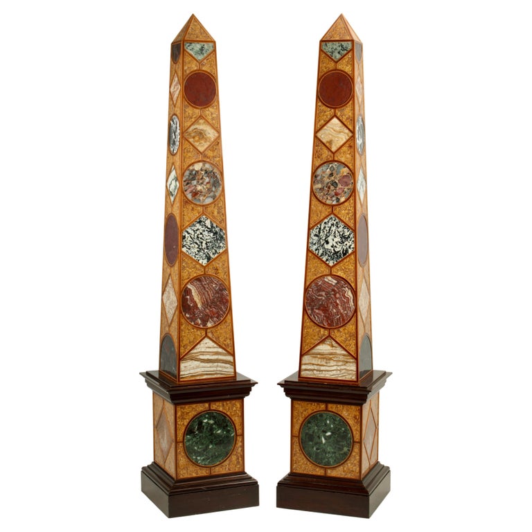 Monumental Marble Inlaid Obelisks, Grand Tour Style For Sale at 1stDibs