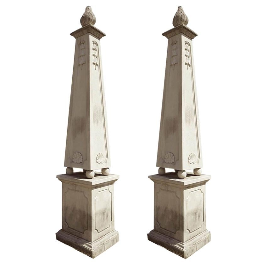 Monumental Pair of Italian Carved Stone Obelisks at 1stDibs