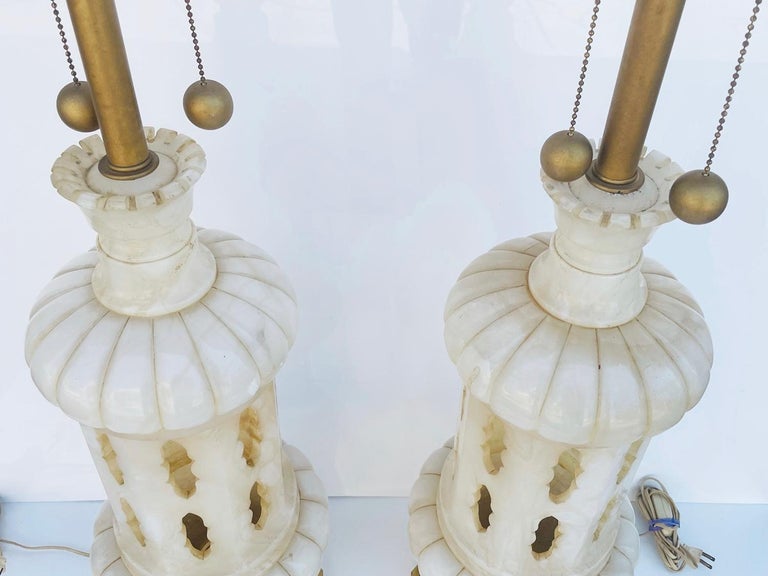 Monumental Pair of Marble Lamps Made in Italy For Sale at 1stDibs