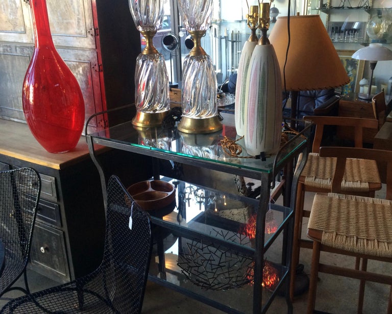 Monumental Pair of Marbro Lamp Co. Clear Murano Art Glass Rope Twist ...