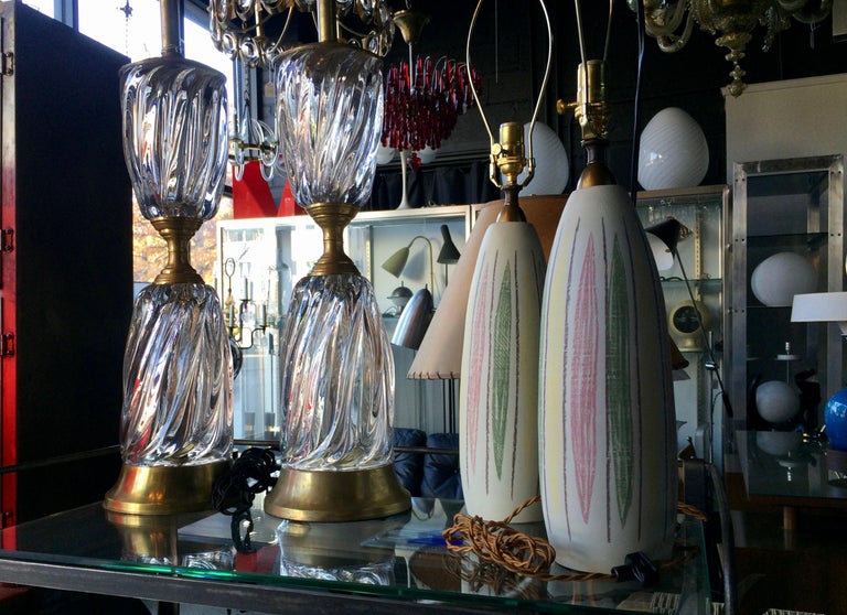 Monumental Pair of Marbro Lamp Co. Clear Murano Art Glass Rope Twist ...