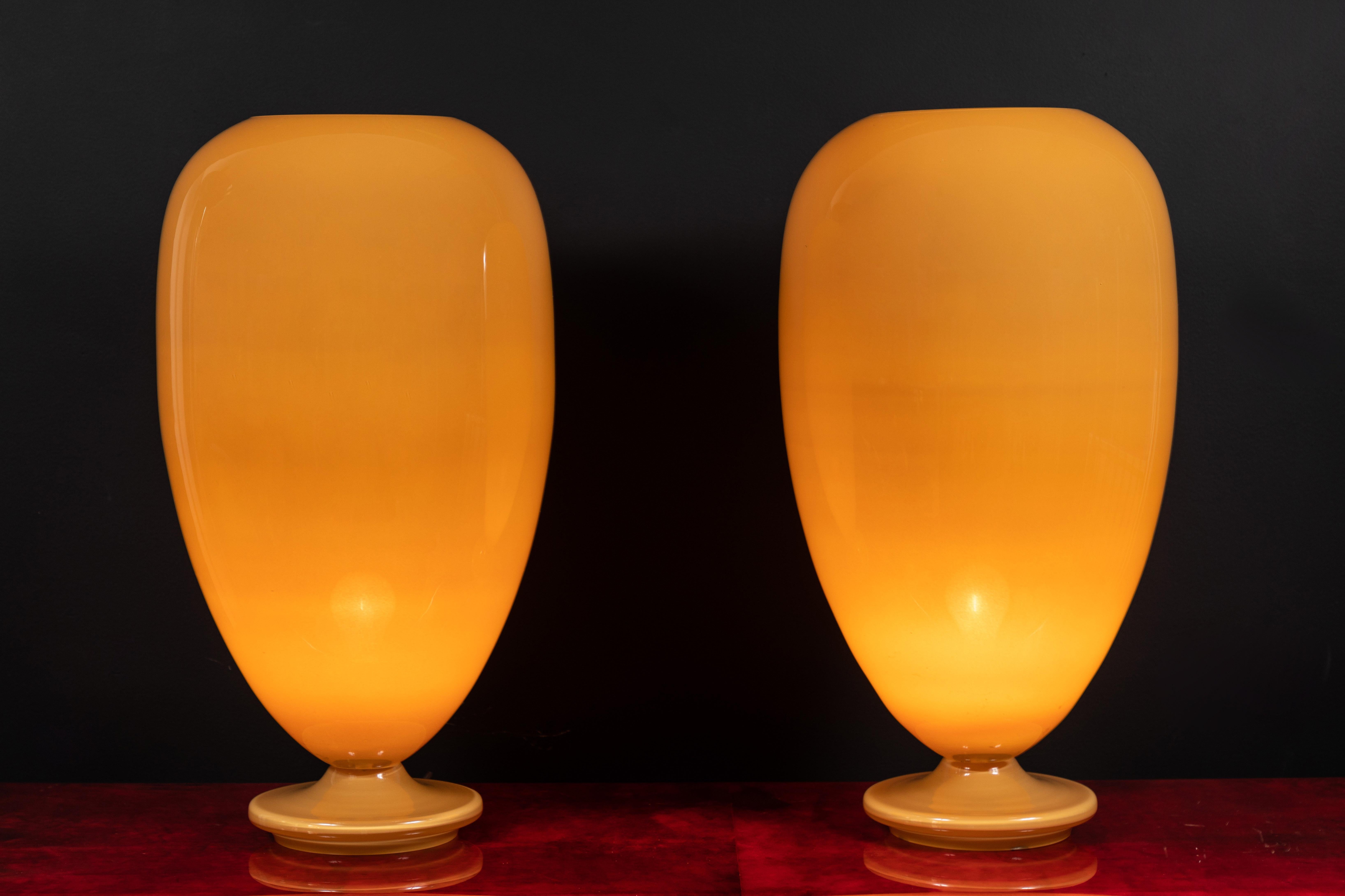 Monumental Pair of Murano Glass Lighted Urn Shape Lamps at 1stDibs