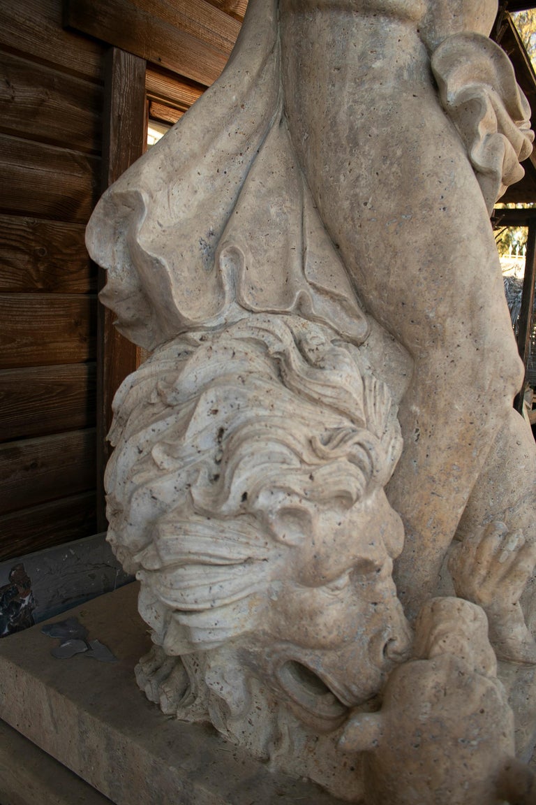 Monumental Pair of Romano Travertine Marble Hercules Tamign the Lion ...