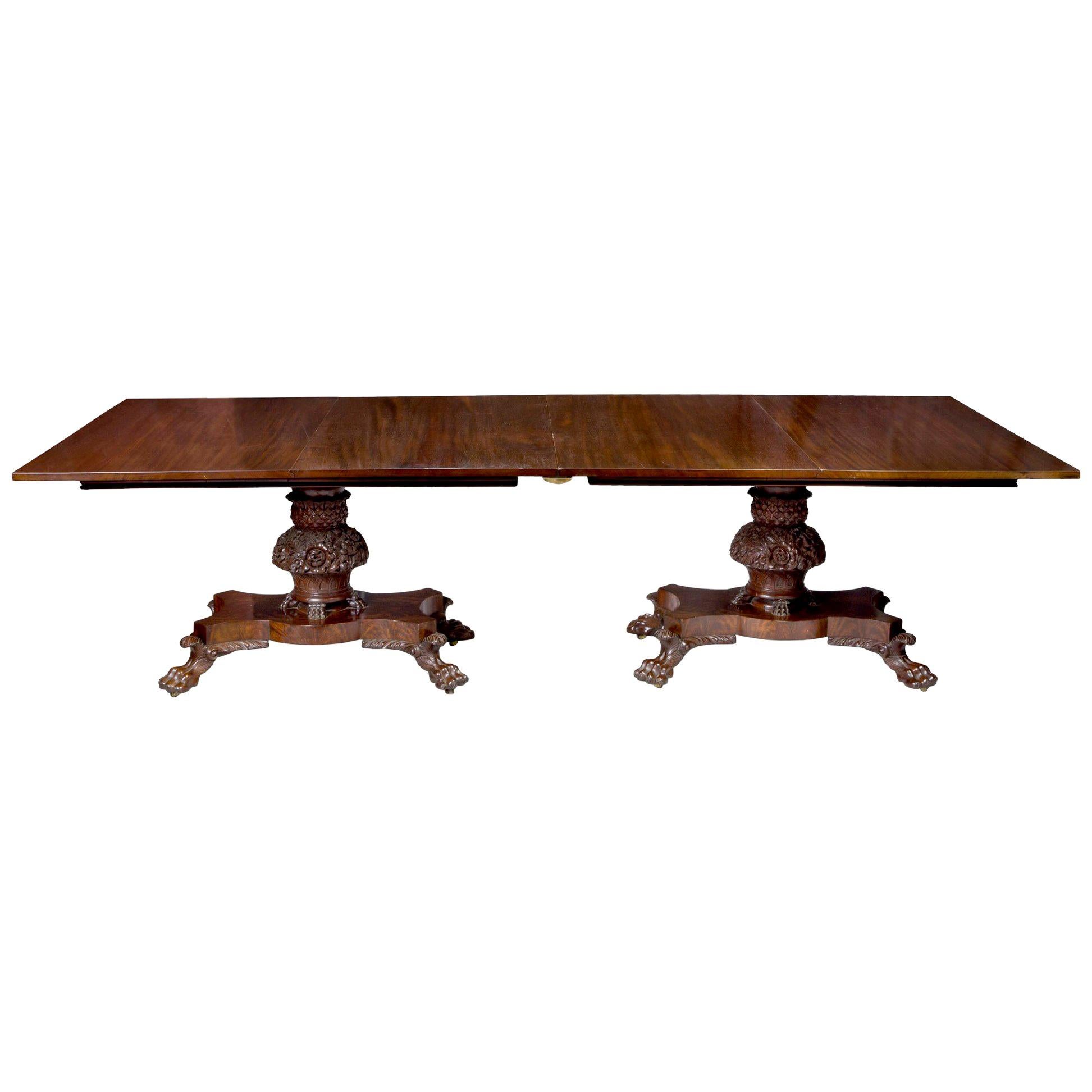 Large Regency / Classical Double Pedestal Mahogany Dining Room Table ...