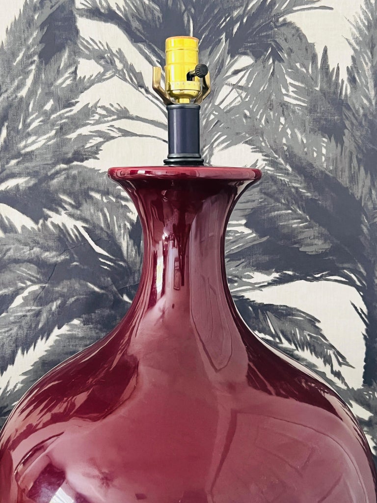 Monumental Porcelain Oxblood Lamp in Deep Red Burgundy by Marbro, c ...
