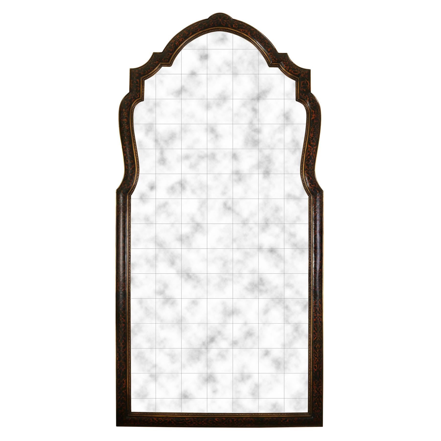 Monumental Queen Anne Style Mirror With Beaded Detail For Sale at 1stDibs