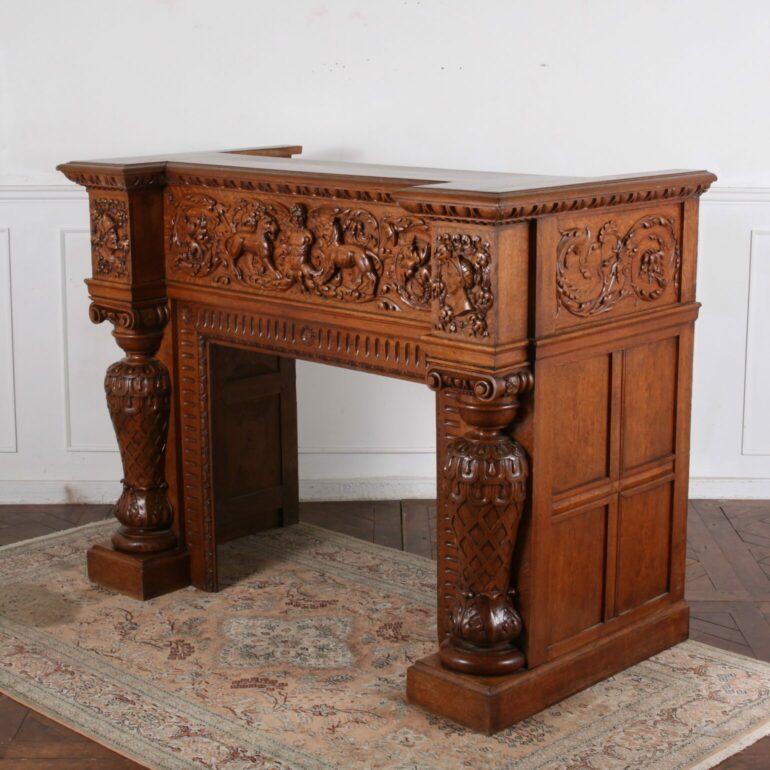 Monumental Sized Hand Carved Oak Fireplace Mantle From Belgium at ...