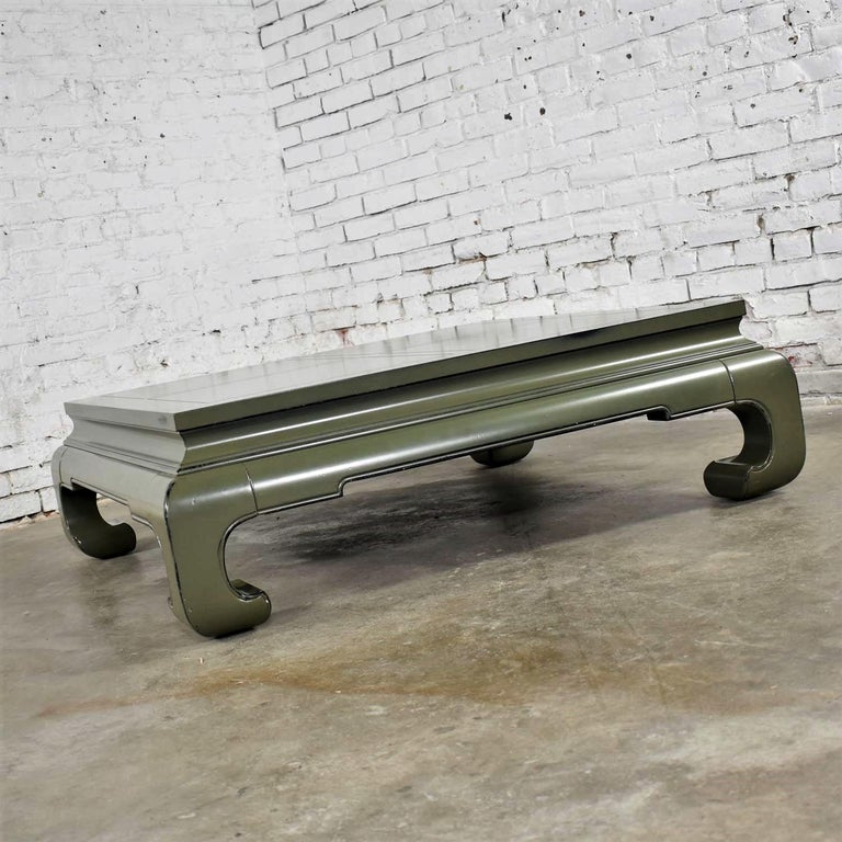 Monumental Square Asian Ming Style Lacquered Coffee Table in Sage Green ...